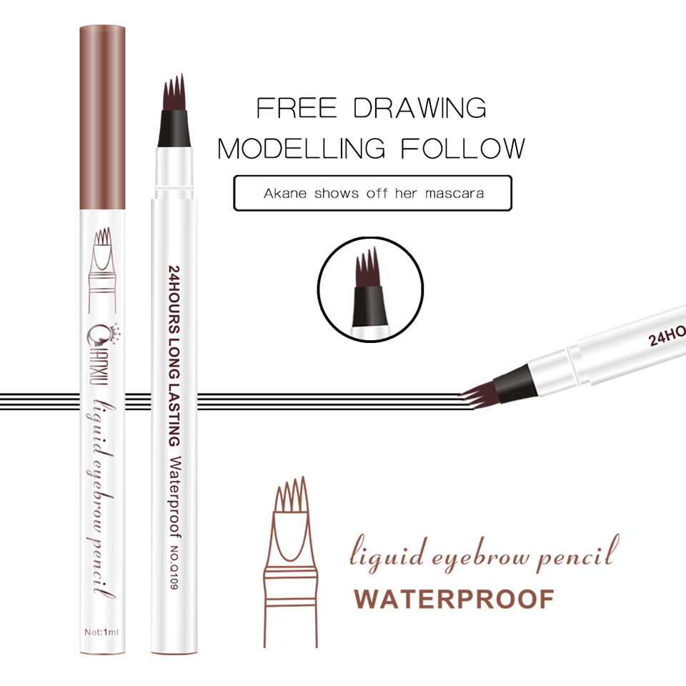 Makeup Waterproof Non-smudging Smooth Eyebrow Pen 4 Fork Tip Head 24h ...