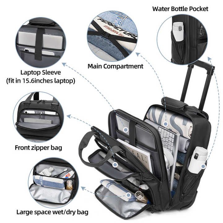 Carry on Silent Rolling Wheel Luggage Backpack With Silent Hand Trplley ...