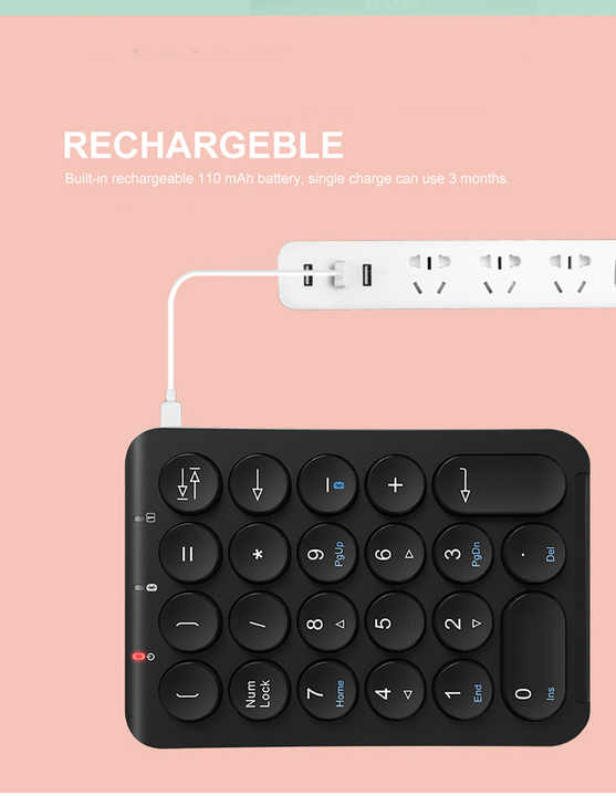 Portable Number Pad - 22 Keys BT Numeric Keyboard