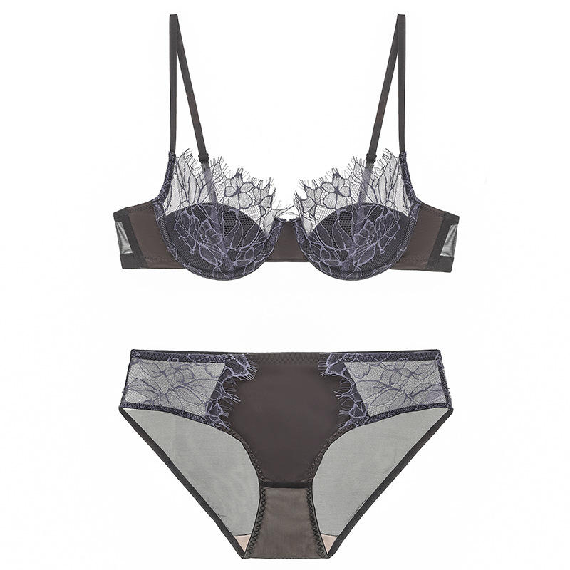 French Floral Lace Sexy Hollow Out Underwire Half Cup Women's Soft ...
