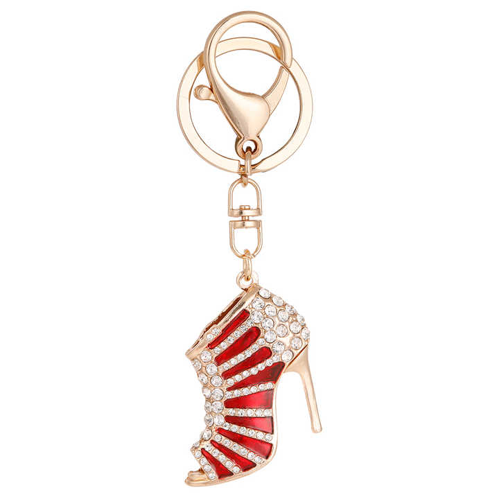 Alloy Rhinestone High Heel Key Chain Gold Plated Shoe Shaped Ornament ...