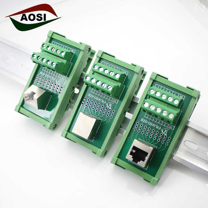 Din Rail Mounting RJ45 Female to 10P Screw Terminal Block