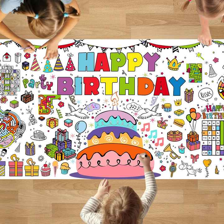 Custom Logo Happy Birthday Drawing Paper Coloring Tablecloth Giant DIY ...