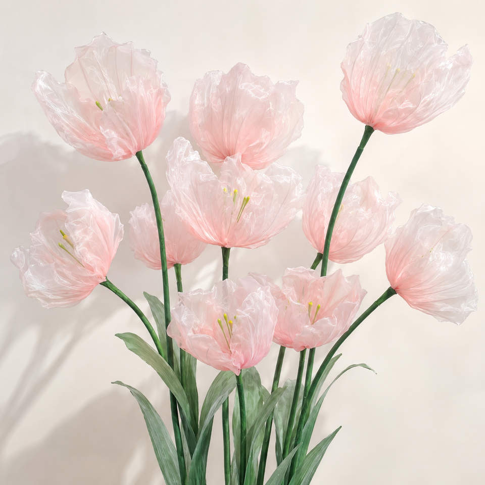 Pink Organza Tulip Giant Artificial Flowers Freestanding Set Wedding ...
