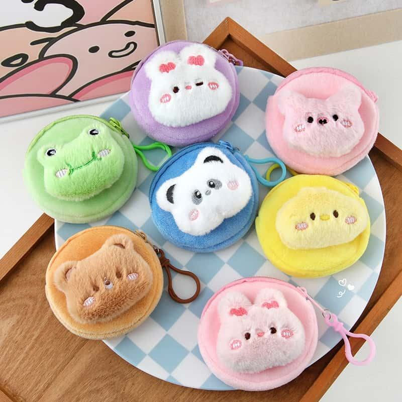 Kawaii Animal Plush Coin Purse Keychain, Mini Zipper Pouch with ...