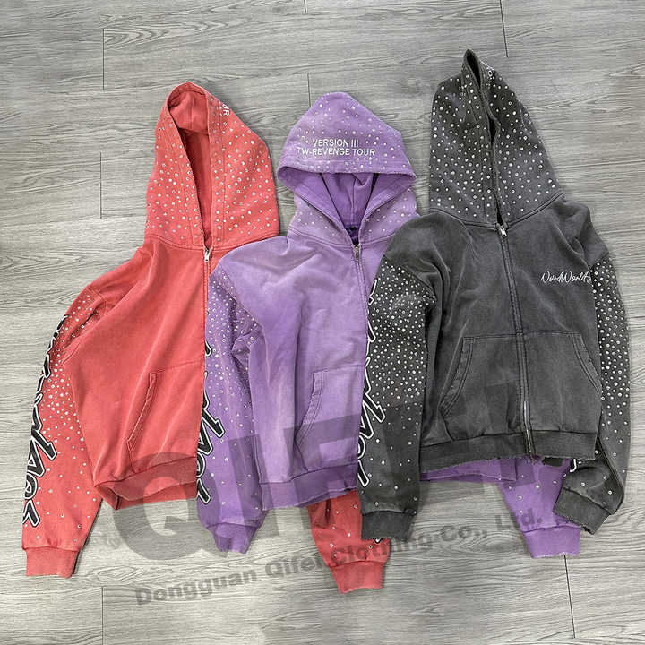 Custom Manufacturer Sun Faded Distressed Embroidery Zipper Streetwear ...