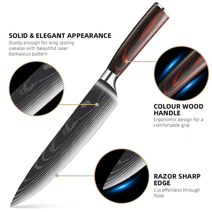 Sharp Kitchen Damascus Knife Set - Free Sample Custom 8pcs