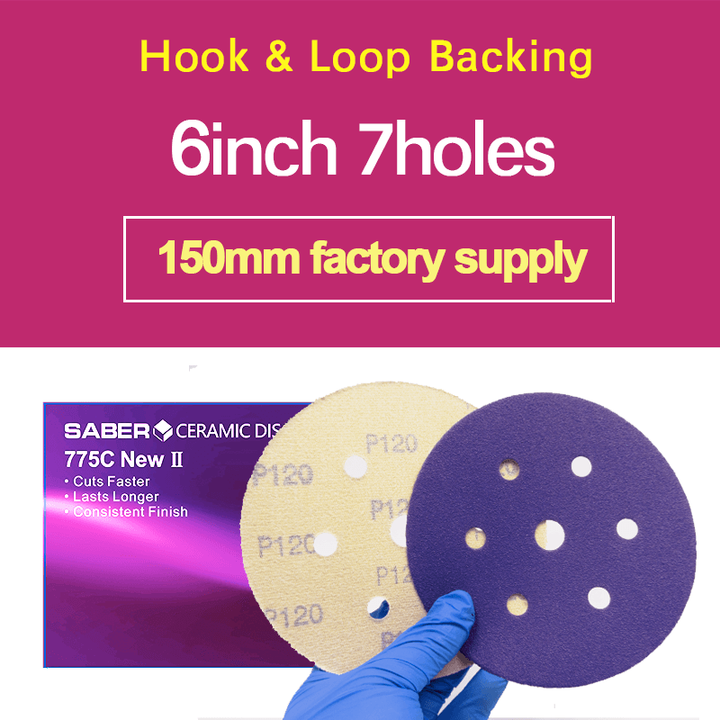 SABER Ceramic Abrasive Disc Purple Sanding Disc 6 Inch 15 Holes 150 mm ...
