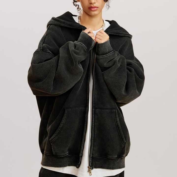 Custom Oversized Vintage Acid Wash Zip up Hoodie Unisex Heavyweight ...