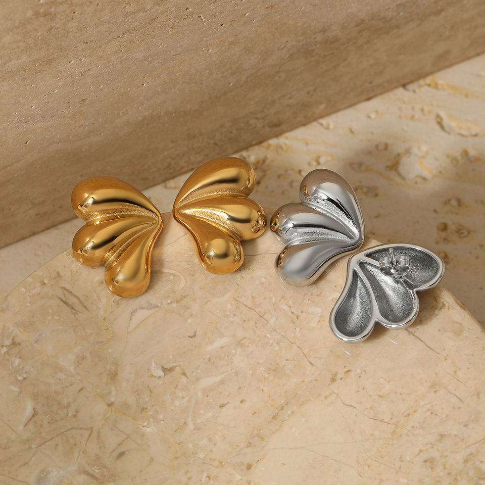 Trendy Gold Plated Butterfly Wings Stainless Steel Earrings For Women