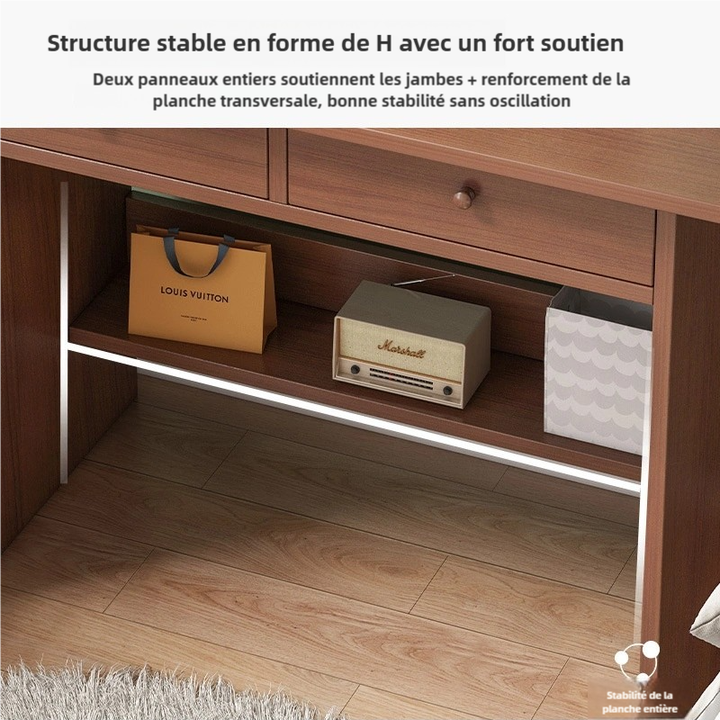 Simple Modern Home Office Desk with Bookshelf Petite Bedroom Writing ...