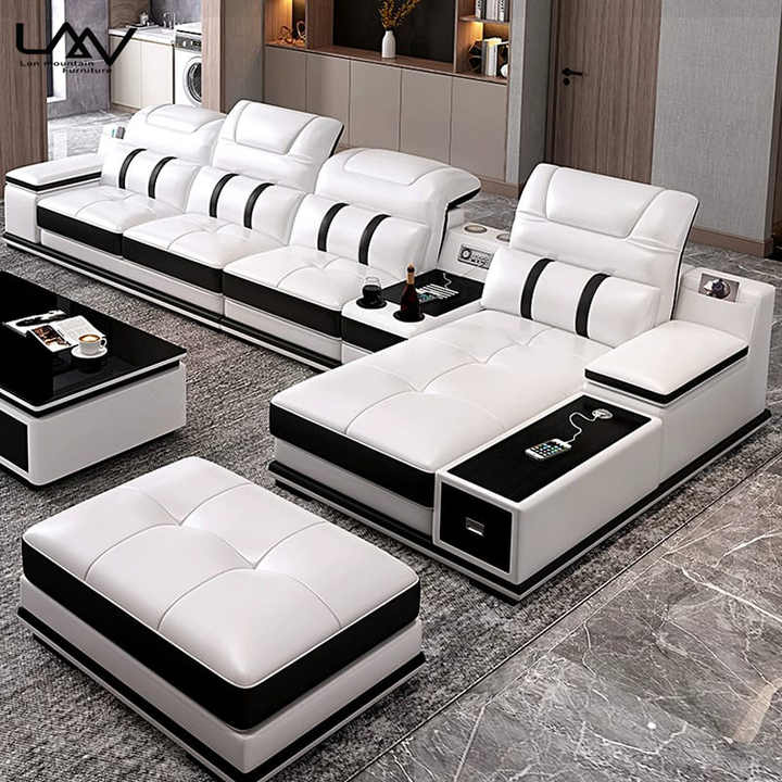 Modern White L Shape Sectional Couch Living Room Sofa Set Furniture ...