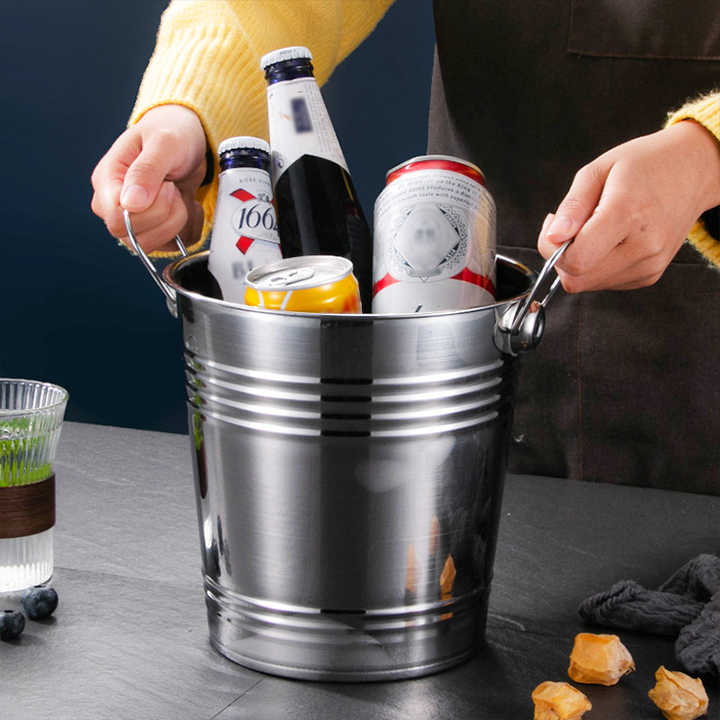 3L 5L 8L Stainless Steel Ice Bucket Insulated Beverage Tub Drinks Metal ...