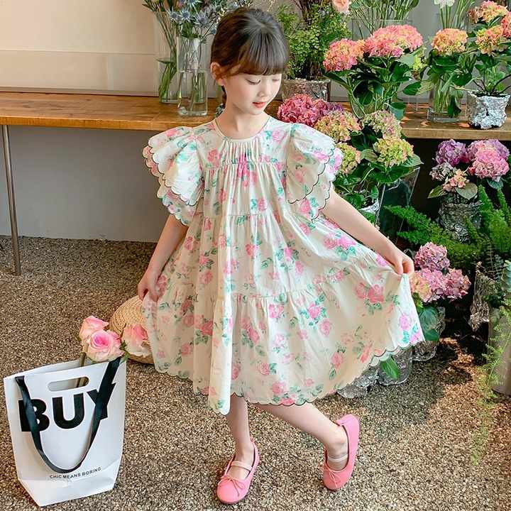 Summer Cool Flower Printed Baby Dress Designs for Girls