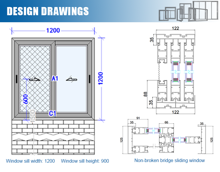 Security Design Tinted Tempered Glass Window for Residences