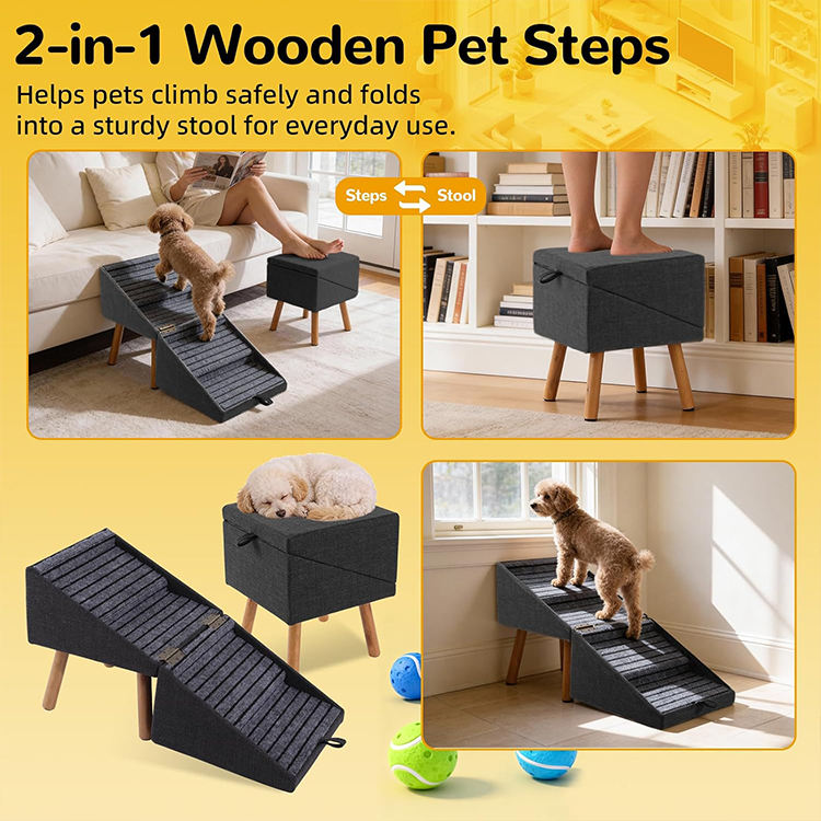 Multifunction Wooden Pets Ladder Folding Pet Stairs Chairs Adjustable ...
