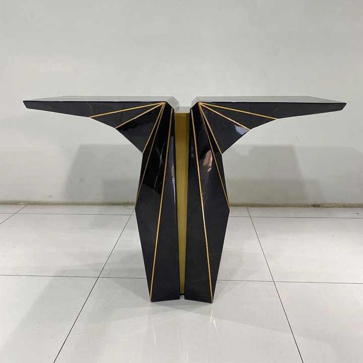 Italian Luxury Gold Stainless Steel Foyer Console Black Marble Texture ...