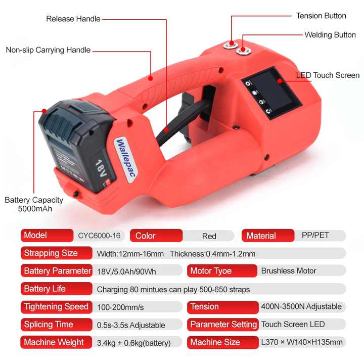 Wallepac Plastic Strap Electric Banding Hand Tool - High Productivity