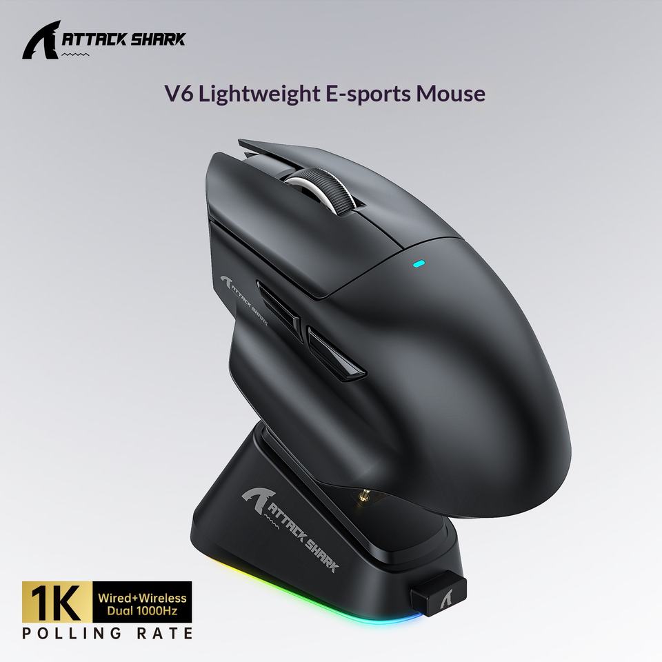 ATTACK SHARK V6 - Ergonomic Gaming Mouse with Tri-Mode Wireless