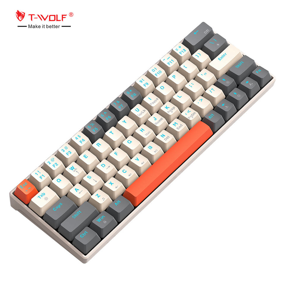 T-WOLF T60 Wired 60% Mechanical Keyboard - RGB Backlit, Hot Swappable ...