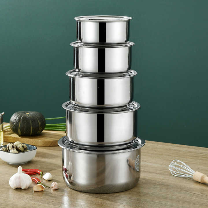 5pcs Cooking Pots and Pans Cookware Set Stainless Steel Metal Durable ...