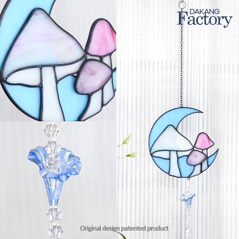 Glass Moon Mushroom Hanging Decor Fantasy Style Stained Art Window ...