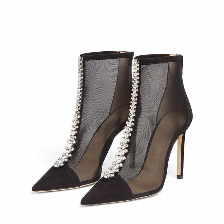 Fall Ankle Boots with Diamond Mesh & High Heel Booties