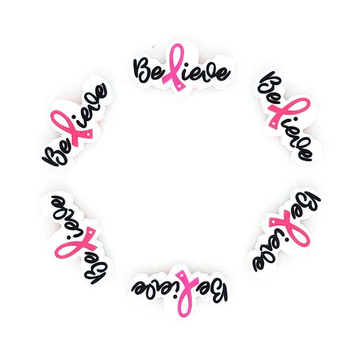 Believe Pink Ribbon Focal Silicone Beads Breast Cancer Awareness ...
