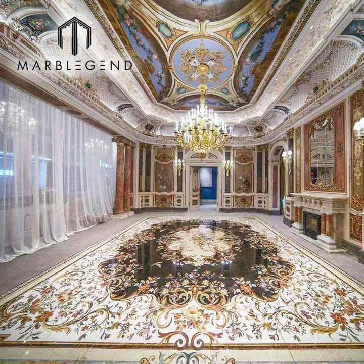 Custom Made Marble Whole Floor Inlay - Black Marble Flooring