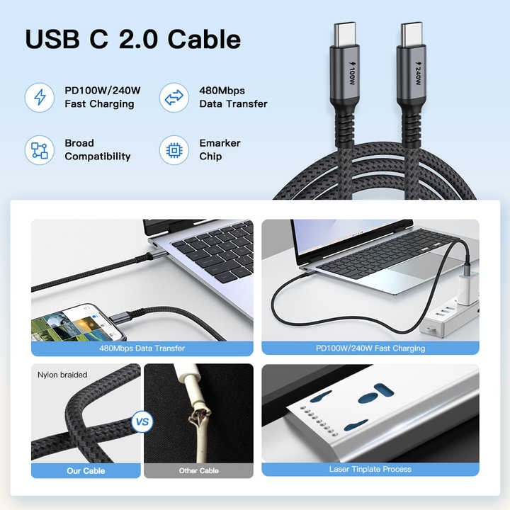 Wholesale High Quality Braided 3m USBC Type C Data Cable