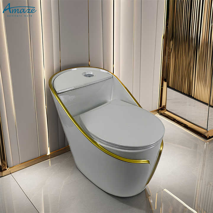 Luxury Ceramic Sanitary Ware Design Bathroom Gold Line Egg Shape Water ...