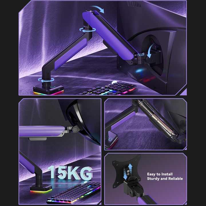 17-45inch Gaming RGB Single Monitor Arm Stand Mount Vertical Stack ...