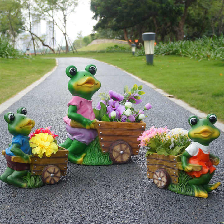 Creative Outdoor Garden Decor Resin Frog Statue and Flower Pot Ornament ...