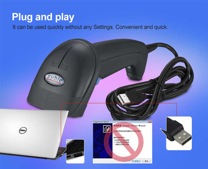 1D Laser Handheld Barcode Scanner Printer with USB Cable
