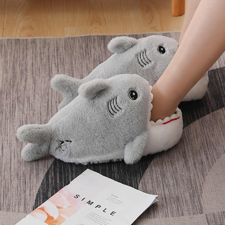 Cartoon Slippers Custom Comfortable Shark Plush House Shoes Women Men ...