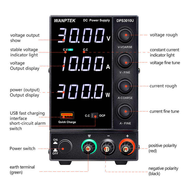 WANPTEK Benchtop DC Adjustable Power Supply - 300W DPS605U
