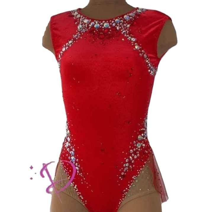 Red Rhythmic Gymnastics Leotards Girls Women Stretchy Spandex Dancewear ...