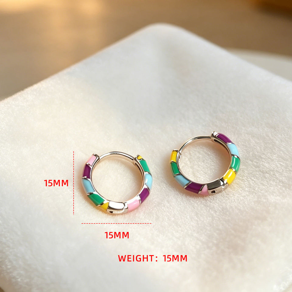 Women's Trendy Silver Plated Hoop Fashionable Colored Drip Oil ...