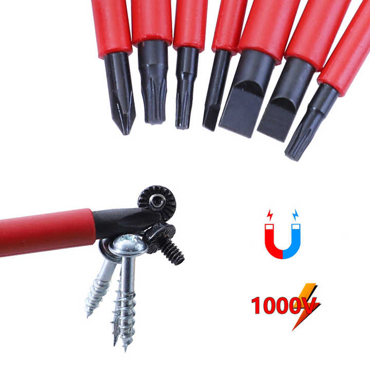 12pcs VDE Insulated Screwdriver Set Magnetic T-shaped 1000V Precision Slotted Phillips Torx Bits ...