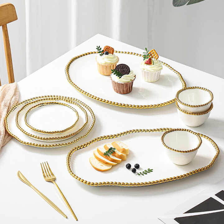 European-Style Phnom Penh Bead Ceramic Steak Plate Luxury High-Grade ...
