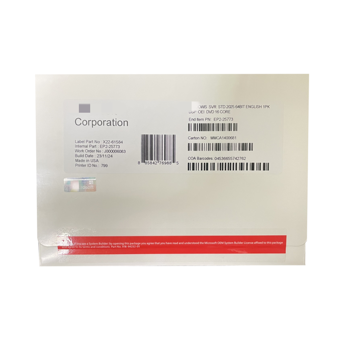 Win Server 2025 Standard 64bit DVD Physical Packaging Include Key ...