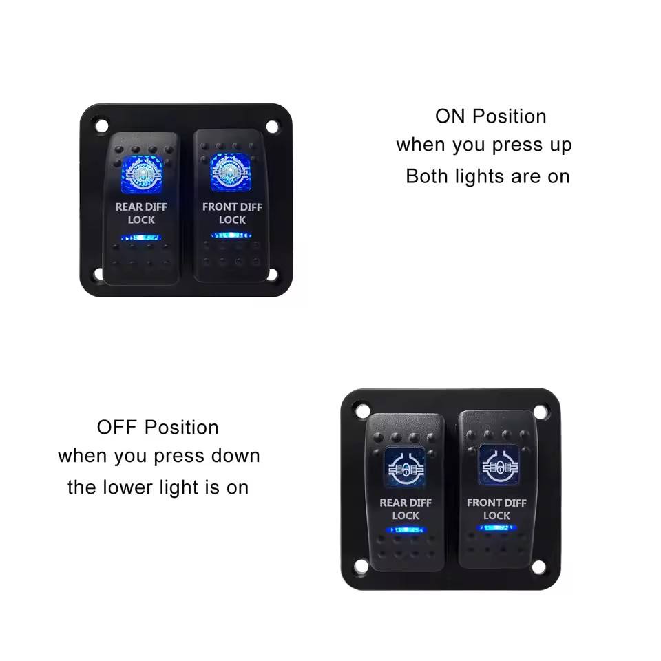 2 Gang Front & Rear Diff Lock Rocker Switch Panel 12V/24V Blue Led ...