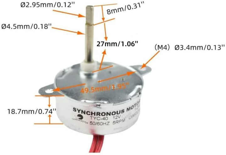 Synchronous Motor TYC-40 AC 12V 5RPM CW/CCW Flat Shaft 35MM for Fiber ...