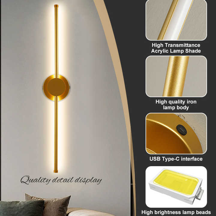 Minimalist 70cm Gold Luxury LED Wall Lamp Stick Shape Acrylic Nordic ...
