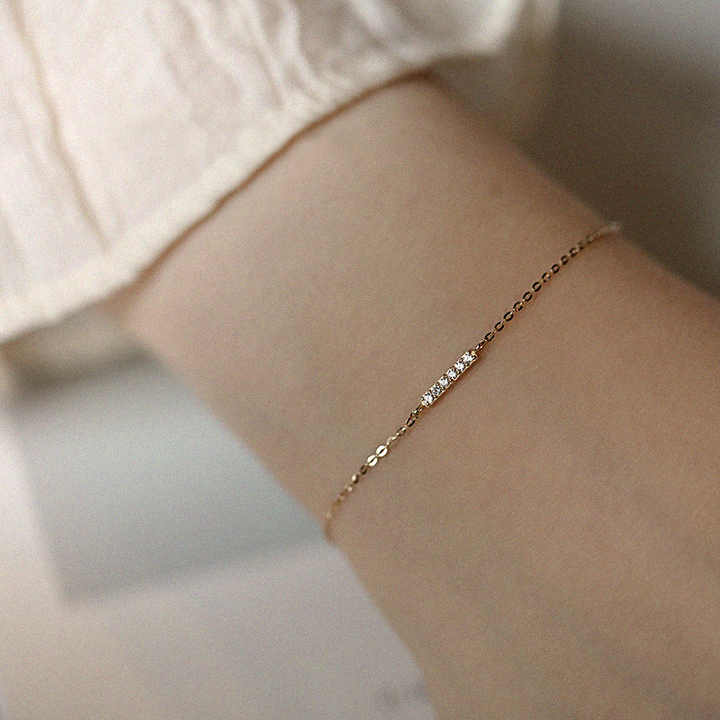Fashionable S925 Sterling Silver Bracelet CZ Zircon Bar Strip Charm 14K ...