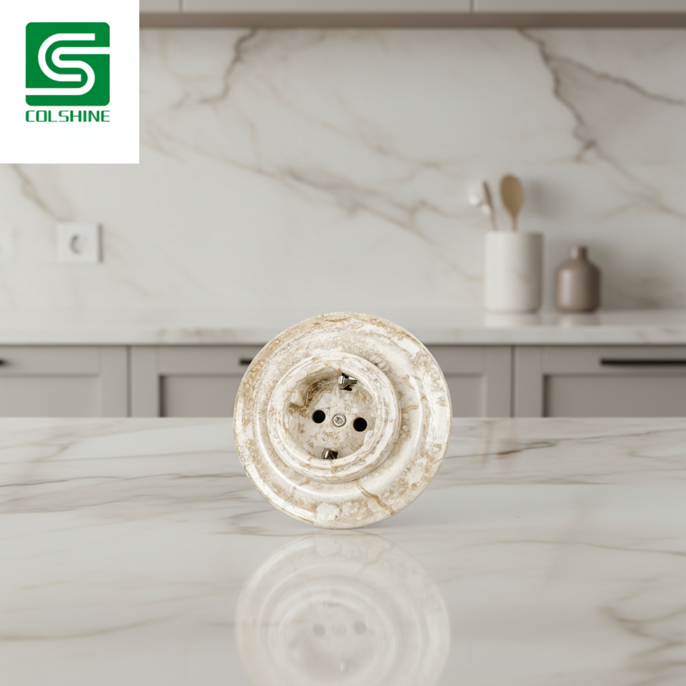 Surface Mounted Porcelain Wall Socket White Finish with Built-in Switch ...