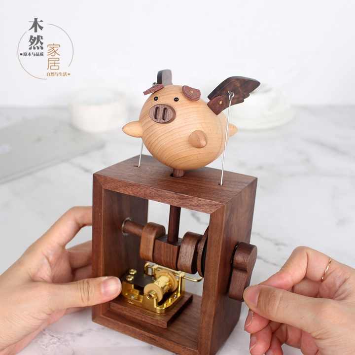 Wooden Music Box Memorial Day Gift - Little Flying Pig