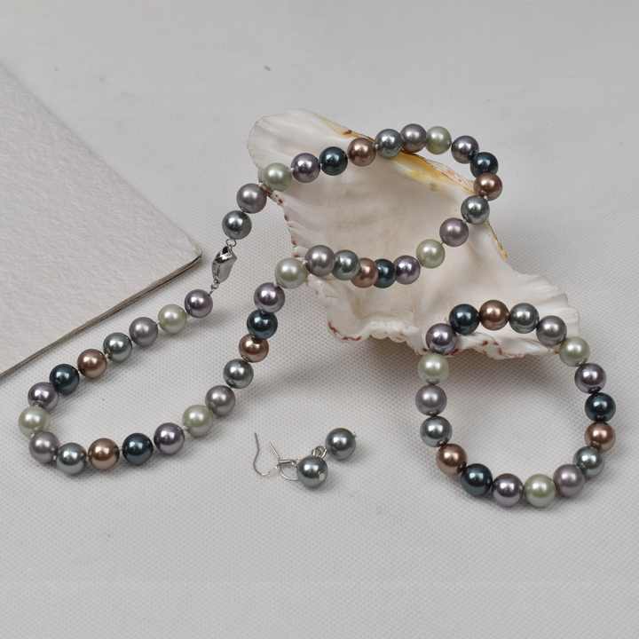 Wholesale Mixed Color Pearl Jewelry Set 10mm Perfect Round Glass Pearl ...