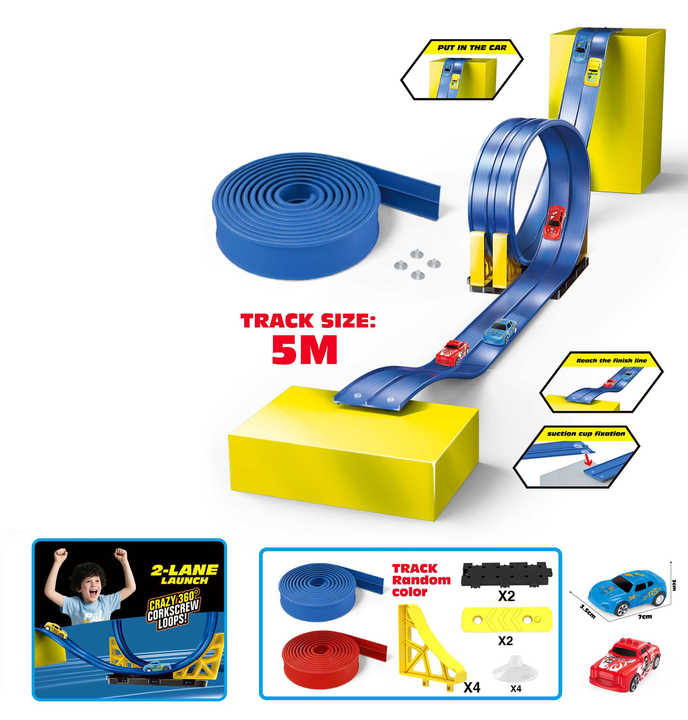 Interactive 5-meter PE Double-lane Race Track Set Pull-back Sliding ...