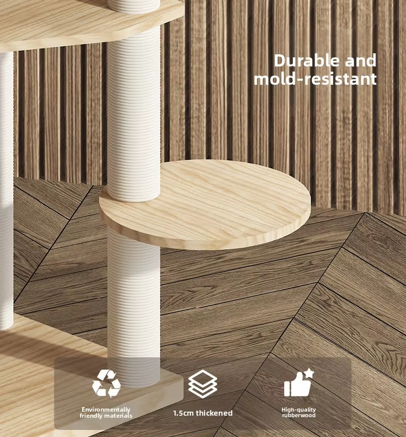 Solid Wood High-Rise Cat Climbing Rack with Jumping Platform Nest and ...